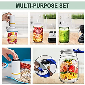 Electric Mason Jar Vacuum Sealer Kit for Wide Mouth & Regular Mouth Mason Jars Food Vacuum Sealer Food Jar Protector Vacuum Seal with Electric Vacuum Pump and Jar Lids for Food Storage and Fermentation