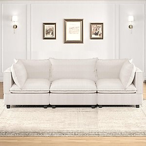 RoyalCraft Convertible Sectional Sofa Couch, 3 Seat Sofa Bed, Corduroy Fabric Modular Sectional Sofa for Living Room, Office, Apartment, Beige