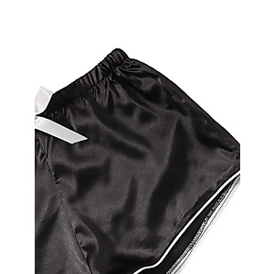 WDIRARA Women's Pajama Sets Satin Short Sleeve Down Shirts and Shorts Sleepwear PJ Set Dull Black Medium