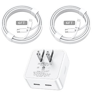 iPhone 14 13 Charger Fast Charging Apple MFi Certified Dual USB-C Port Power Adapter with 2Pack 6FT USB-C to Lightning Cable for IPhone14 Pro Max/13 Plus /12/11 Mini/iPad Pro Wall Block