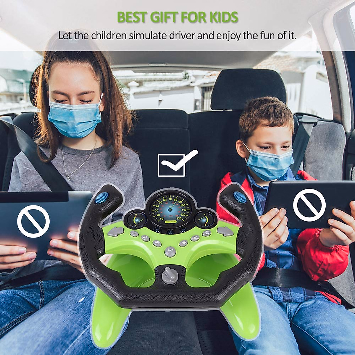Coherny Steering Wheel Toy Driving Controller Portable Driving Copilot Toy Educational Sounding Toy Gift Driving Wheel with Music for Kids