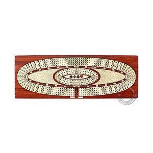 House of Cribbage - Continuous Cribbage Board/Box Inlaid in Blood Wood/Maple : 4 Track - Sliding Lids, Drawer & Metal Pegs with Score Marking Fields for Skunks, Corners and Won Games