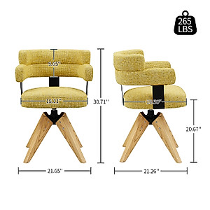 Art Leon Mid Century Modern Chair - Home Office Desk Chair No Wheels, Swivel Accent Chair with Oak Wood Legs, OTE Fabric Upholstered Side Arm Chair for Living Room Bedroom, Yellow