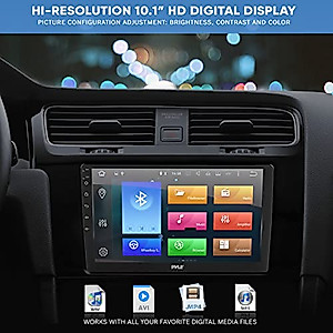 PyleUsa Single DIN Car Stereo Receiver-10'' 1080P HD Touch Screen Bluetooth Car Radio Audio Receiver Multimedia Player - WiFi/GPS/AM/FM, Mirror Link for Android/iOS, Front/Rear DVR Camera, Dual USB