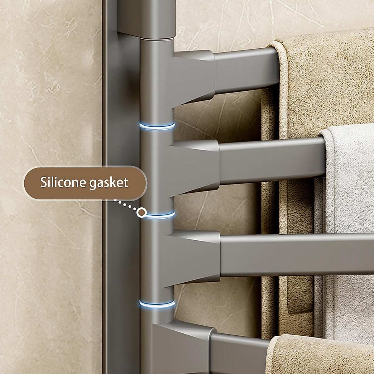 Catekro Swivel Towel Rack, Thickened Aluminum Alloy 4-Arm Towel Bar, Space Saving Wall Mounted Towel Holder with Hook, Rustproof Swing Out Towel Hanger for Bathroom, Kitchen (Grey)