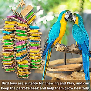 MYFAMIREA Parrot Toys for Medium Birds, Parrot Chewing Toy Cardboard Bird Toys Natural Wooden Bird Cage Chewing Toy for African Greys, Cockatoos, Macaws, Small & Medium Birds
