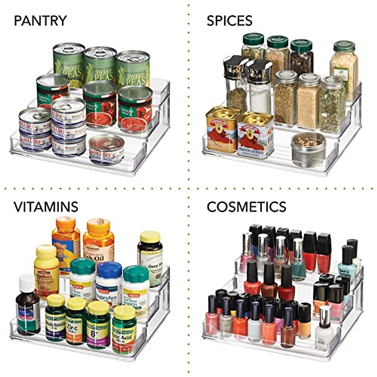 mDesign Plastic Kitchen 3-Tier Spice Rack Holder, Storage Organizer for Cabinet, Counter, Pantry, Shelf, Hold Spices, Seasoning, Jars, Canned Food, Appliances - Ligne Collection - 2 Pack - Clear