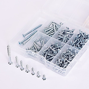 Hongway 230pcs Wood Screws Assortment Kit, Flat Head Wood Screws Set, Zinc Plated Steel, Self Tapping Screws, Drywall Screws Assortment, Assorted Wood Screws, Assorted Screws(7 Sizes)