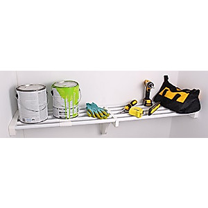 EZ Shelf - DIY Expandable Closet Shelf (NO Hanging Rod) - 28” to 48” - White - Easy to Install to 2 Sidewalls -(EZS-SW48)- Wire Closet Shelving Alternative