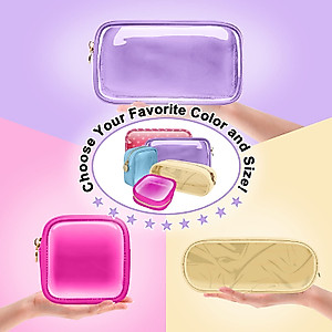 Mini Clear Travel Makeup Organizer Bag for Purse, Small Cute Makeup Bag Preppy Cosmetic Zipper Pouch Purse, Transparent PVC & Nylon Travel Coin Pouch Sanitary Napkin Storage Bag for Women Girl(Purple)