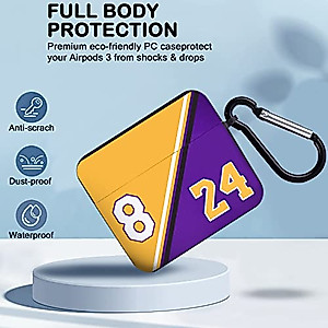 Basketball 8/24 Case Cover for Airpods 3rd Generation (2021) with Keychain for Fans Boy Men Girl Teen Jersey Cool Fun Design Mamba Spirit Square ​Hard Skin Protective Case Compatible with Airpods 3