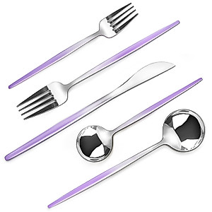 VANVRO Gradient Purple Silverware Set, 20-Piece Stainless Steel Flatware Cutlery Set, Kitchen Utensil Set Service for 4, Include Knife/Fork/Spoon, Mirror Polished, Dishwasher Safe