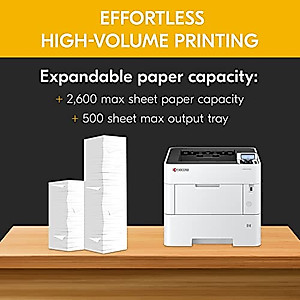 Kyocera ECOSYS PA5500x Monochrome Laser Printer, 57 ppm, 600 x 600 dpi and Up to Fine 1200 dpi, 600 Sheet Tray, 100 Sheet MPT, Duplex, 5 Line LCD w/Hard Key Panel, Gigabit Ethernet, USB, 512 MB