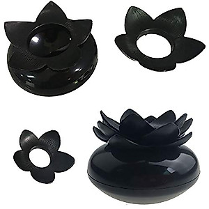 JforSJizT 2pcs Lotus Cotton Swab Holder,Q-Tips Toothpicks Canisters Holder with Clear Lid Dustproof Cover,Cotton Bud Brushes Holder Box Case Storage Organizer Jar(Black + White