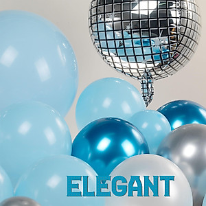 Winter Chrome Blue and silver white Balloon Garland Arch kit with Blue pearl white Disco Ball Balloons for boy baby shower Birthday 2025 Graduation Prom Party Decorations (Blue silver white)