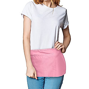 DALIX Waist Aprons Commercial Restaurant Home Bib Spun Poly Cotton Kitchen (3 Pockets) (1, Pink)