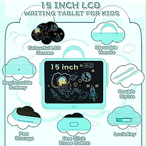 CARRVAS LCD Writing Tablet for Kids 15 Inch Coloring Drawing Pad Toddler Doodle Boards Drawing Tablet for Kids Toys Gift for 3-12 Year Old Boys (Blue)