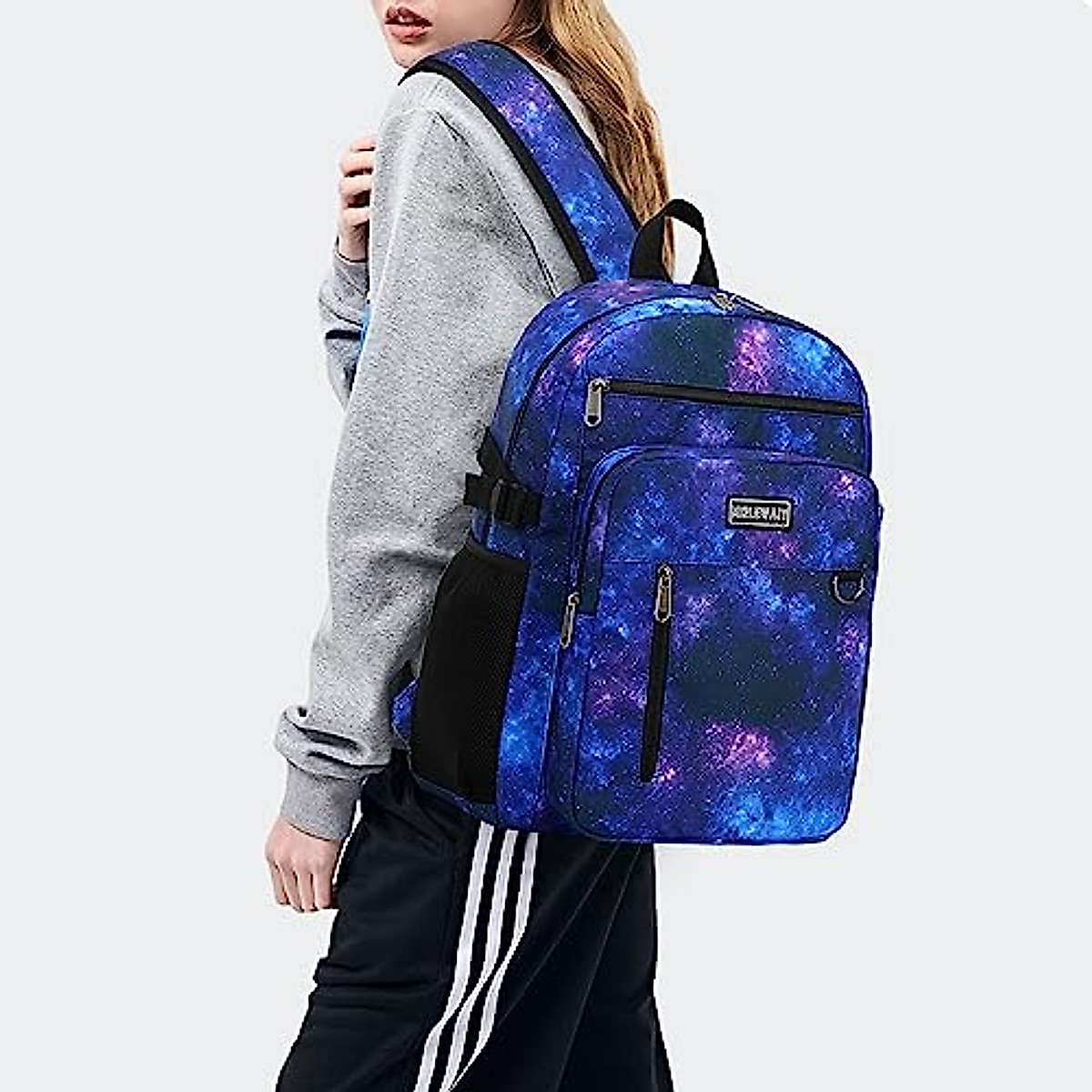 MIRLEWAIY Classical Daypack Lightweight Teen Girls boys Bookbag Fashion Backpacks Work Bag for school, Black Purple Space