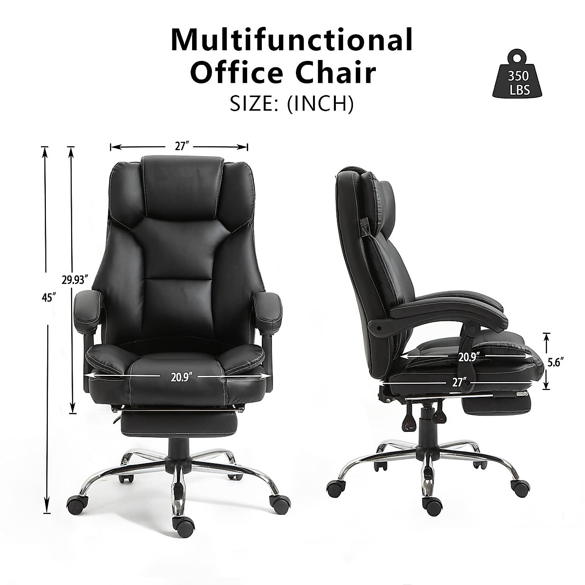 Massage Office Chair- Ergonomic Home Computer Desk Leather Chair,Adjustable Height Reclining Swivel Chair with Footrest,Black