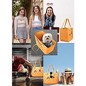 Qkstan Beach Bag Rubber Tote Bag Waterproof Travel Bags for Women Washable Tote Bag Handbag for Sports Beach Market Pool 15×5.25×13In(Yellow, Large)