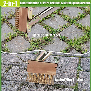 Weed Remover Manual Crevice Weeding Brush Long Handle, Crack Weeder, Stainless Steel Moss Removal Puller for Cleaning Block Paving Grout Deck Paver Patio Walkway Driveway