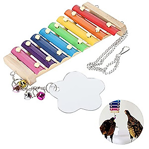 LZKW Chicken Xylophone Toy, Chicken Toys Chicken Coop Pecking Toy Non‑Toxic Natural with Mirror Bell 8 Metal Keys for Parrots for Attracting Chicken for Hens