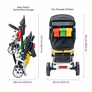 Familidoo H3E 3 Seat Baby Stroller - Tandem Daycare Triple Stroller with 5 Point Safety Harness - for Infants & Toddlers 0-3 Years - Lightweight & Foldable - All Reclining Seats