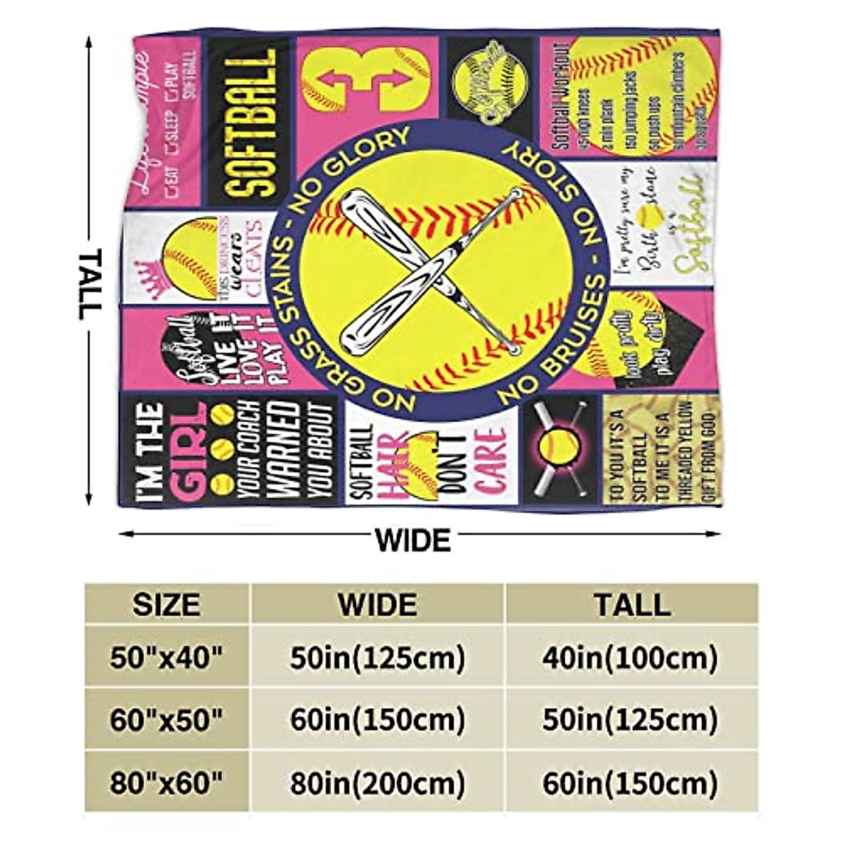 BAIVEAV Softball Blanket Throw Sport Lover Throw Plush Fleece Sherpa Bed Blanket for Kids Adults Cozy Plush Throw Soft Blanket for Couch Sofa Bedding Living Room 50"x40"