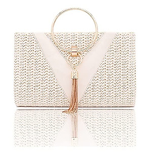 MXIAOXIA Tassel Golden Evening Bags Knitted Flap Clutch Shoulder Party Bridal Dinner Day Clutch Purse (Color : E, Size