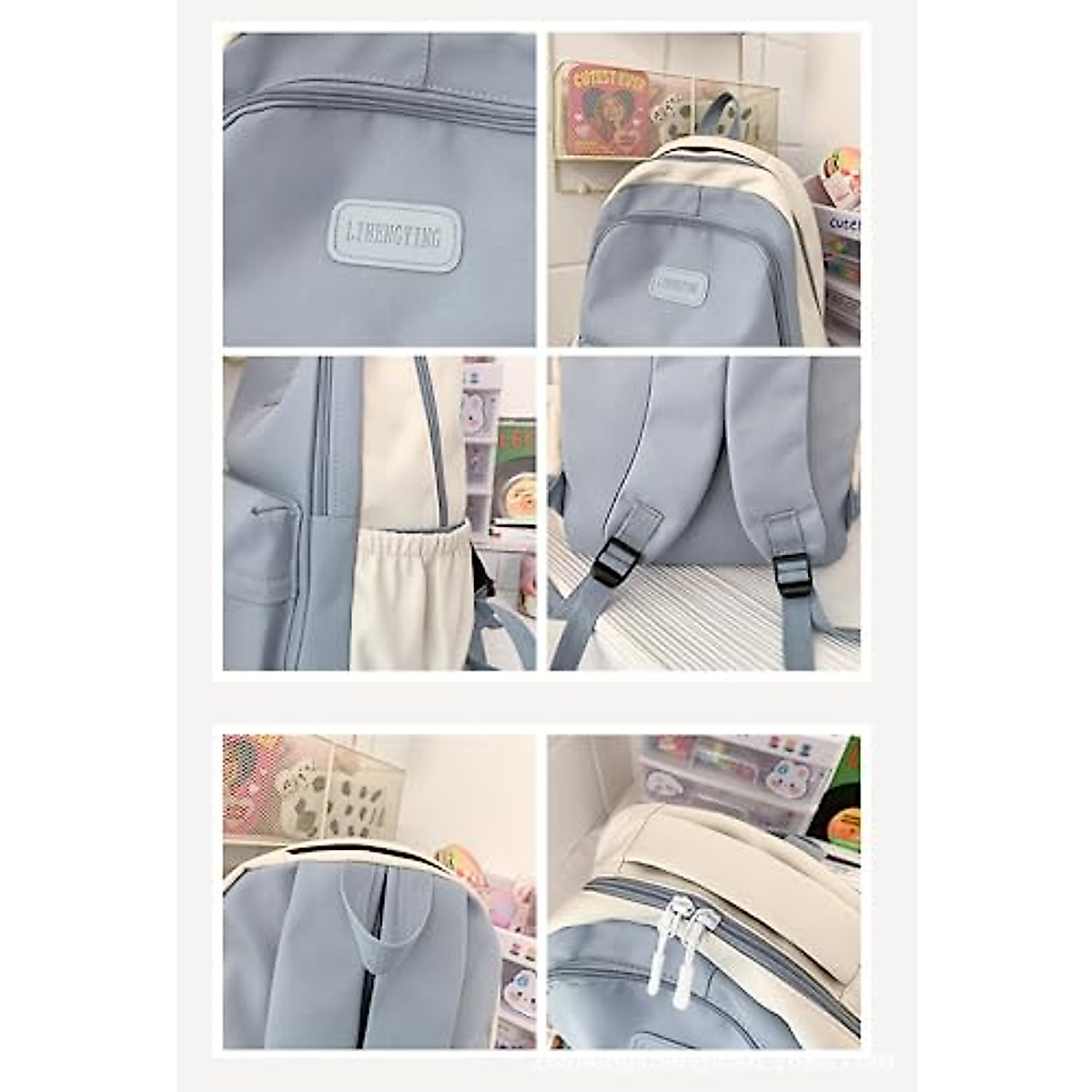 MAGSKY Aesthetic Backpack Cute Kawaii Backpack Large Capacity Casual Travel Mochilas Daypacks (Blue)