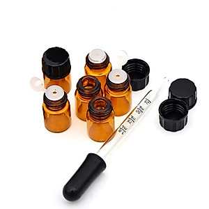 Youngever Essential Oils Bottles, 50 Pcs 2 ml Amber Glass Vials Bottles with Orifice Reducers and Black Caps, With 2 Glass Transfer Eye droppers