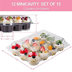 3unshine 12 Count Cupcake Containers - Pack of 15, Durable and Stackable Clear Plastic Cupcake Boxes
