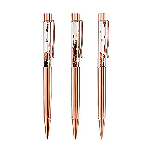 ZZTX 3 Pcs Rose Gold Ballpoint Pens Metal Pen Bling Sequin Pen With Refills Black Ink Office Supplies Gift Pens