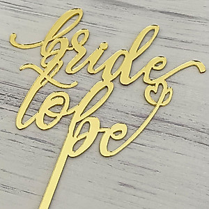 JIEEIN Bride to Be Cake Topper - Mirror Gold Acrylic - Sparkly Bridal Shower/Bachelorette Party Cake Topper