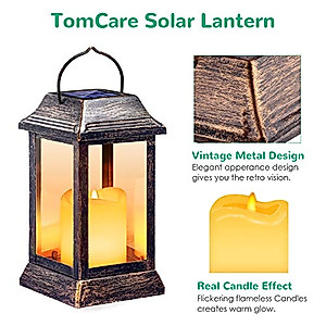 TomCare Solar Lights Outdoor Flickering Flameless Metal Solar Lantern Outdoor Hanging Decorative Candle Lanterns Heavy Duty Waterproof Umbrella Decorations Lighting for Patio Garden Deck Yard, 2 Pack