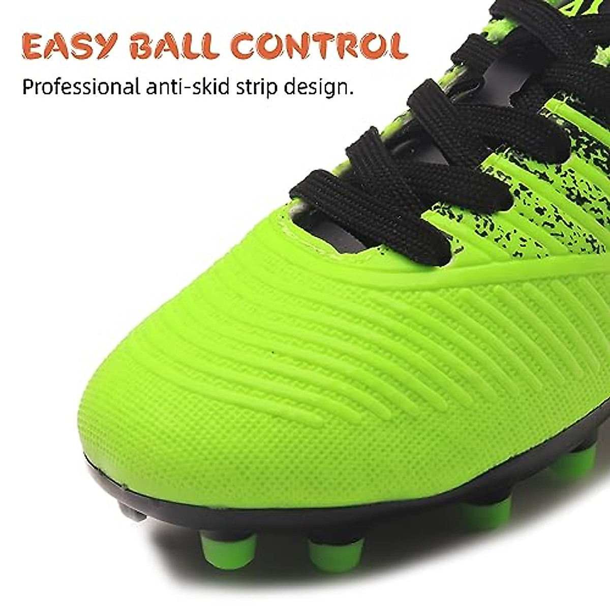 ZVC Kids Soccer Cleats Boys Girls Soccer Shoes Outdoor Firm Ground Youth Football Cleats (Little Kid/Big Kid) Green