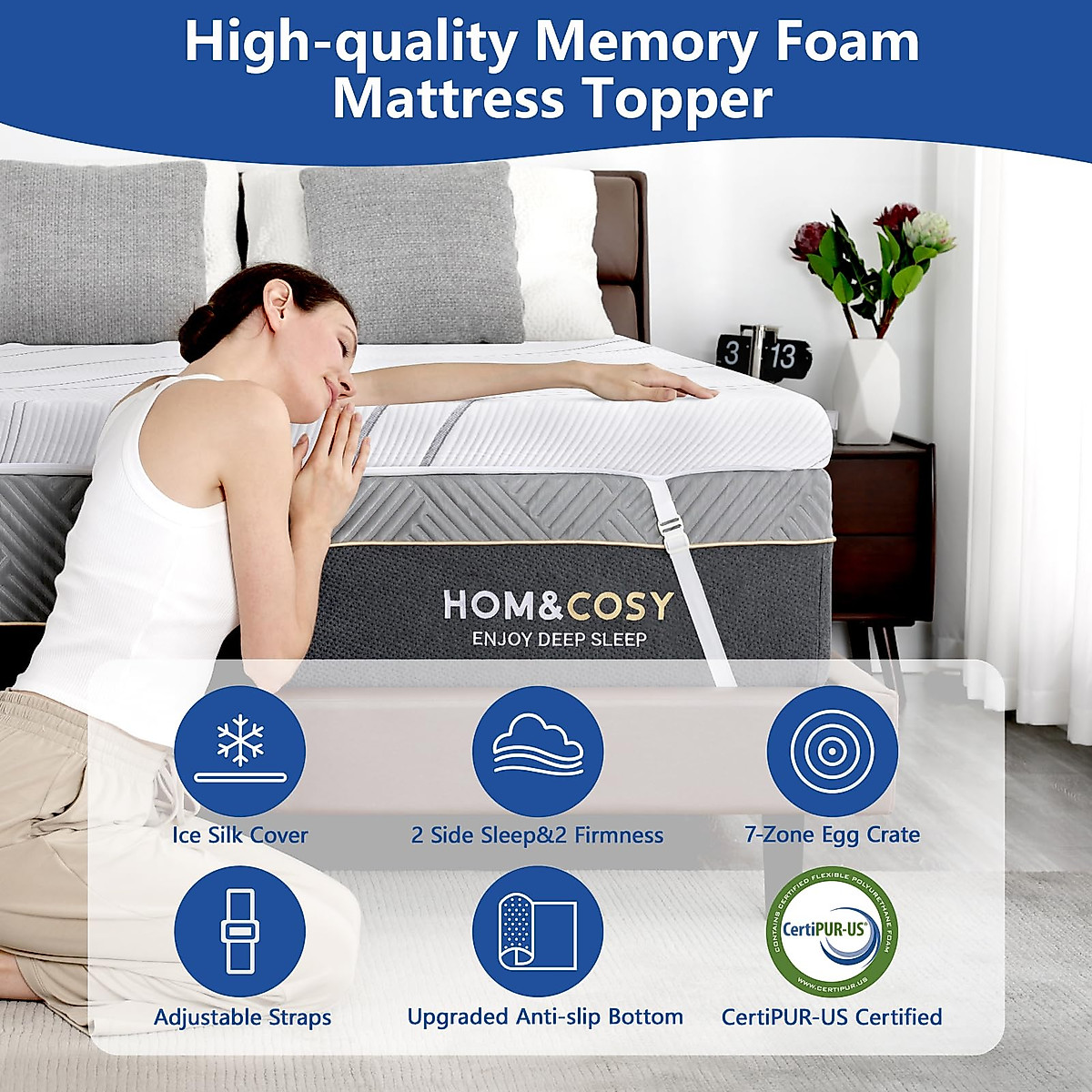 4 Inch King Size Extra Firm Mattress Topper, Memory Foam Bed Topper with Ice Silk Cover, Firm to Extra Firm Mattress Topper for Pain Relief, Premium Cooling Gel+Bamboo High-Density Mattress Topper