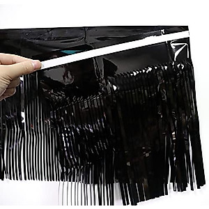 CareCheer 5 Pack 10 Feet Foil Fringe Garland Shiny Metallic Wall Hanging Drapes Tassel Skirting Decorations Supplies for Parade Float Trailer Mardi Gras Party Birthday Wedding (Black)