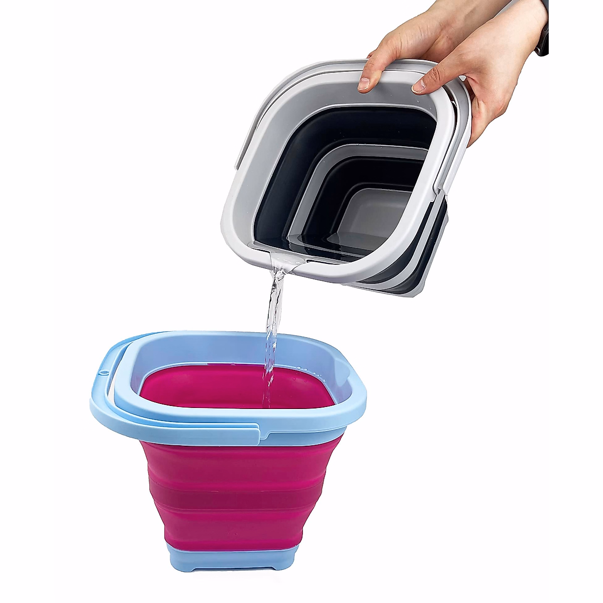SAMMART 5L (1.3 Gallon) Collapsible Rectangular Handy Basket/Bucket (Cool Blue/Flamingo (Set of 2))