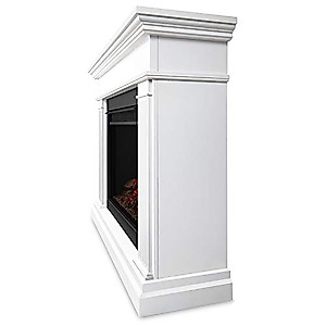 BOWERY HILL Contemporary 55.5" Wooden Surround Heater Electric Solid Wood Fireplace with Remote Control, Adjustable Led Flame, 1500W in White