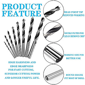 8PCS Brad Point Drill Bits, 3-10mm Spiral Twist Wood Drill Bits Set for Woodworking, Softwood and Laminated Wood MDF