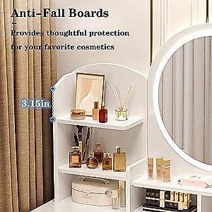 Vanity Set with Lights and Stool Makeup Vanity Desk with Mirror Dressing Table with Four Drawers Raise the Fence to Prevent Falling Exquisite Handle Smooth Pulling Three Level Brightness Adjustment (