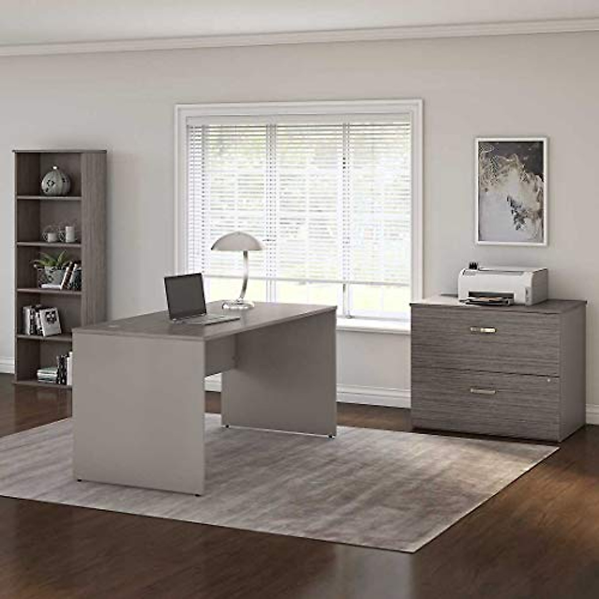 Bush Furniture Commerce 60W Office Desk with 2 Drawer Lateral File Cabinet and Bookcase