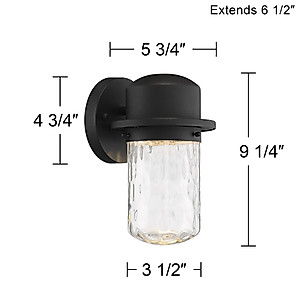 Possini Euro Design Mallow Modern Rustic Outdoor Wall Light Fixture LED Textured Black Steel 9 1/4" Clear Hammered Glass for Exterior House Porch Patio Outside Deck Garage Front Door Garden Home