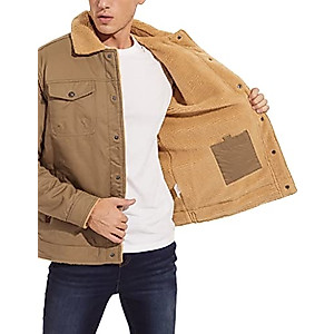 MAGCOMSEN Mens Sherpa Jackets Cargo Jackets Cotton Jackets Fleece Lining Windbreaker Work Jackets Black,XL