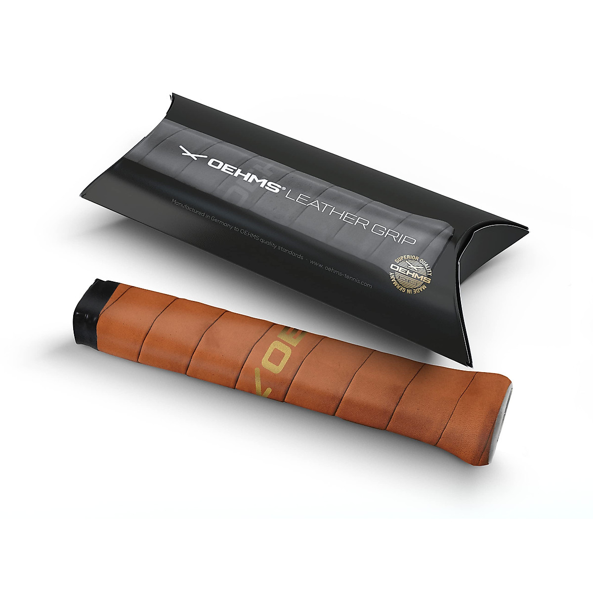 OEHMS Pro Leather Tennis Grip | Brown | Adhesive Replacement Grip | Made in Germany