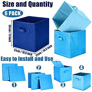 Karenhi 6 Pcs 11 x 10.5 x 10.5 Inch Fabric Storage Bins Toy Storage Cubes Organizer with Handles Foldable Shelf Cube Baskets for Home Kids Room Closet Cubby Toy Cloth(Blue)