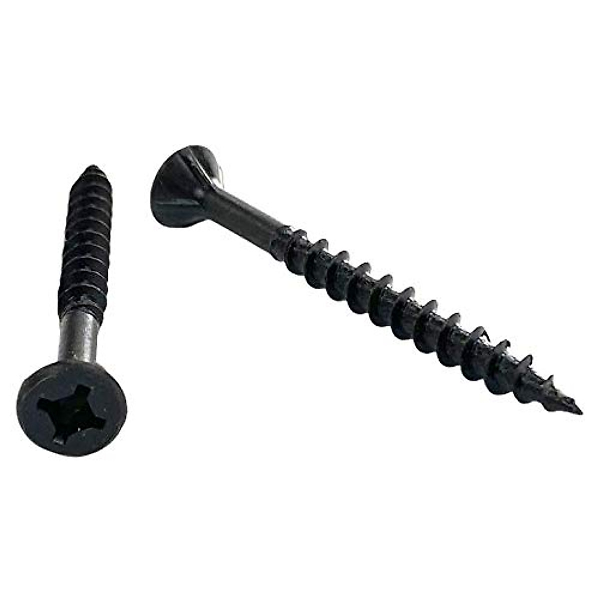 Cabentry Brand | Wood Screws | Flat Head with Nibs | Phillips Square Drive | #8 | 1 1/4 Inch | Deep Thread | Type 17 Point | Black Phospate Finish | 100 Pack