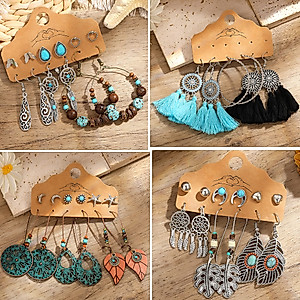 45 Pairs Fashion Hollow Drop Dangle Earrings Set for Women Girls Bohemian National Style Eardrop with Bronze Waterdrop Leaf Feather Shaped Vintage Jewelry for Gifts