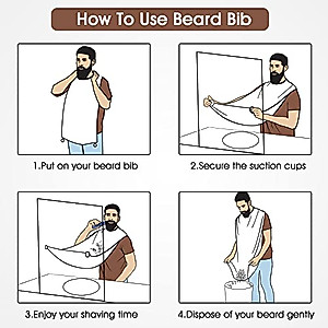 Beard Bib Apron for Men, Beard Trimming Catcher Bib, Birthday Gifts for Men Him Boyfriend, Waterproof Non-Stick Beard Catcher, 4 Suction Cups, One Size Fits All, Grooming Accessories(White)